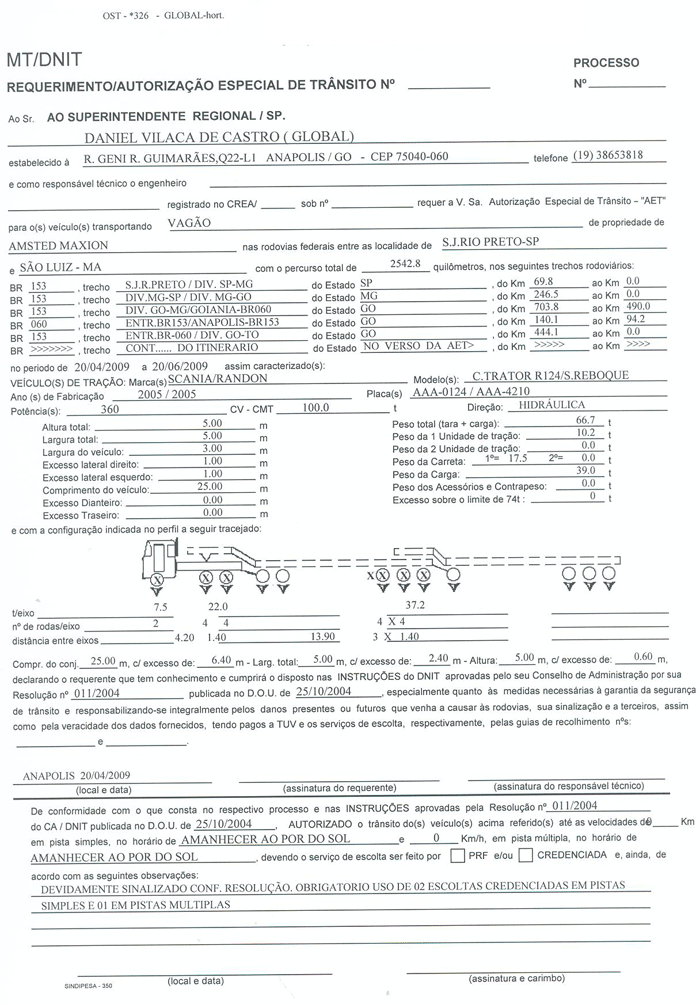 Preenchimento da AET do DNIT